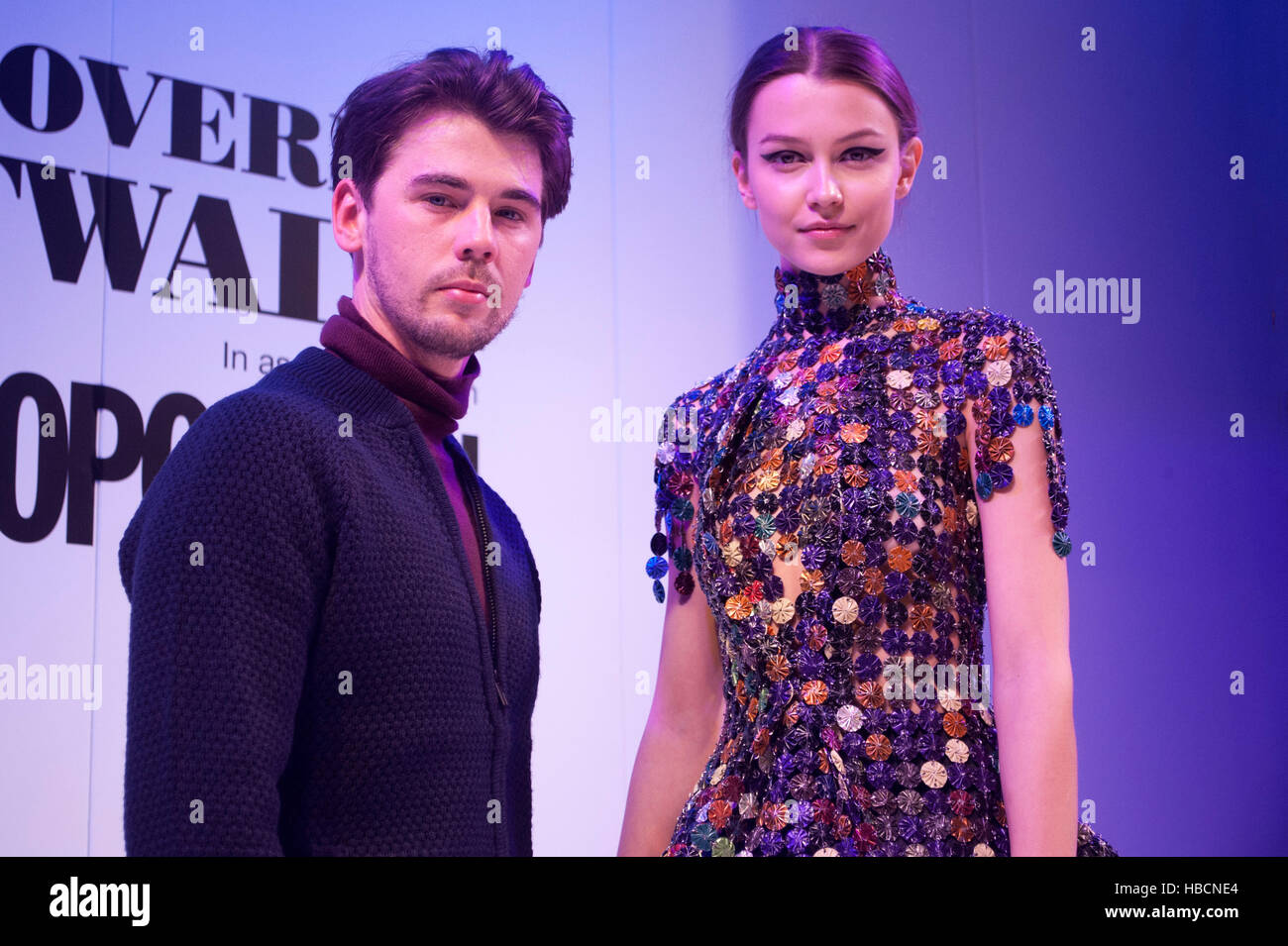 Fashion designer Rhys Ellis and model wearing one of his Nespresso ...