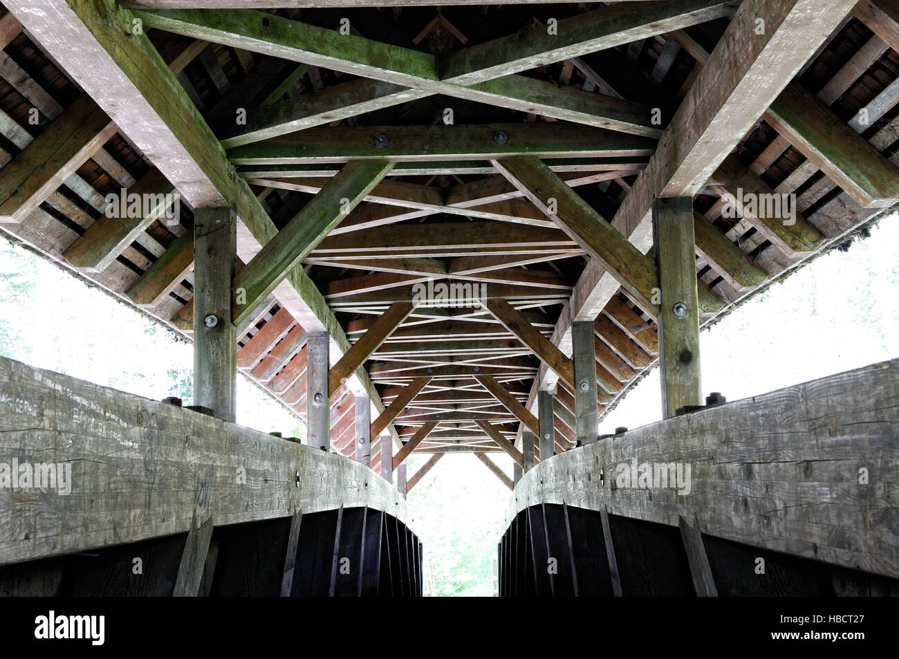 Wooden roof and bridge construction Stock Photo - Alamy