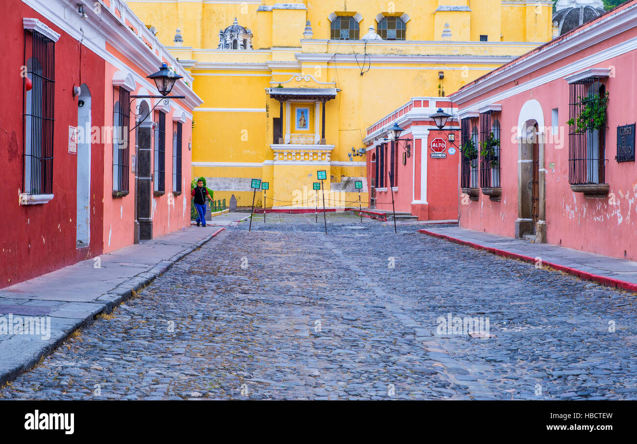 Street view of Antigua Guatemala. The historic city Antigua is UNESCO ...