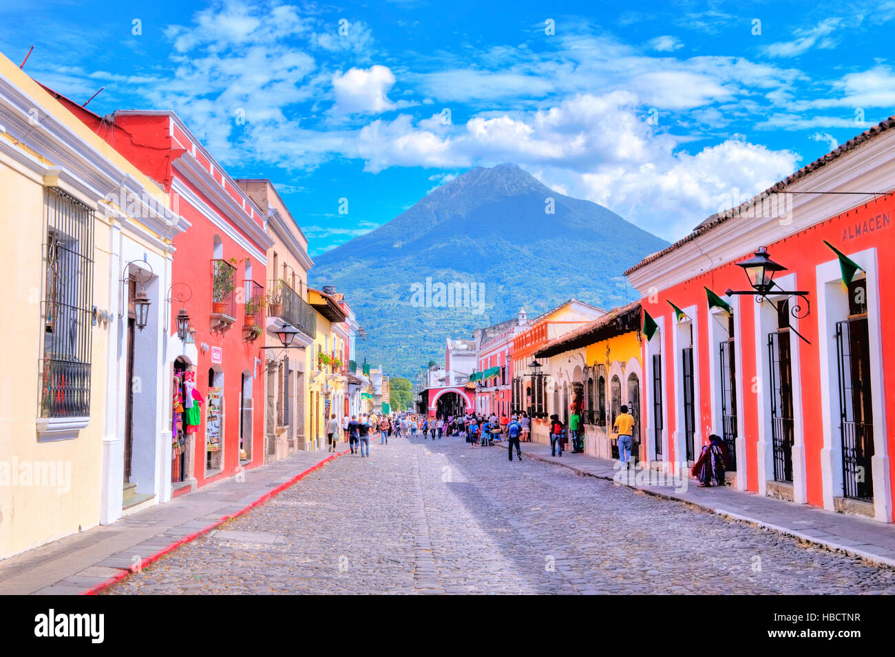 Street view of Antigua Guatemala. The historic city Antigua is UNESCO ...