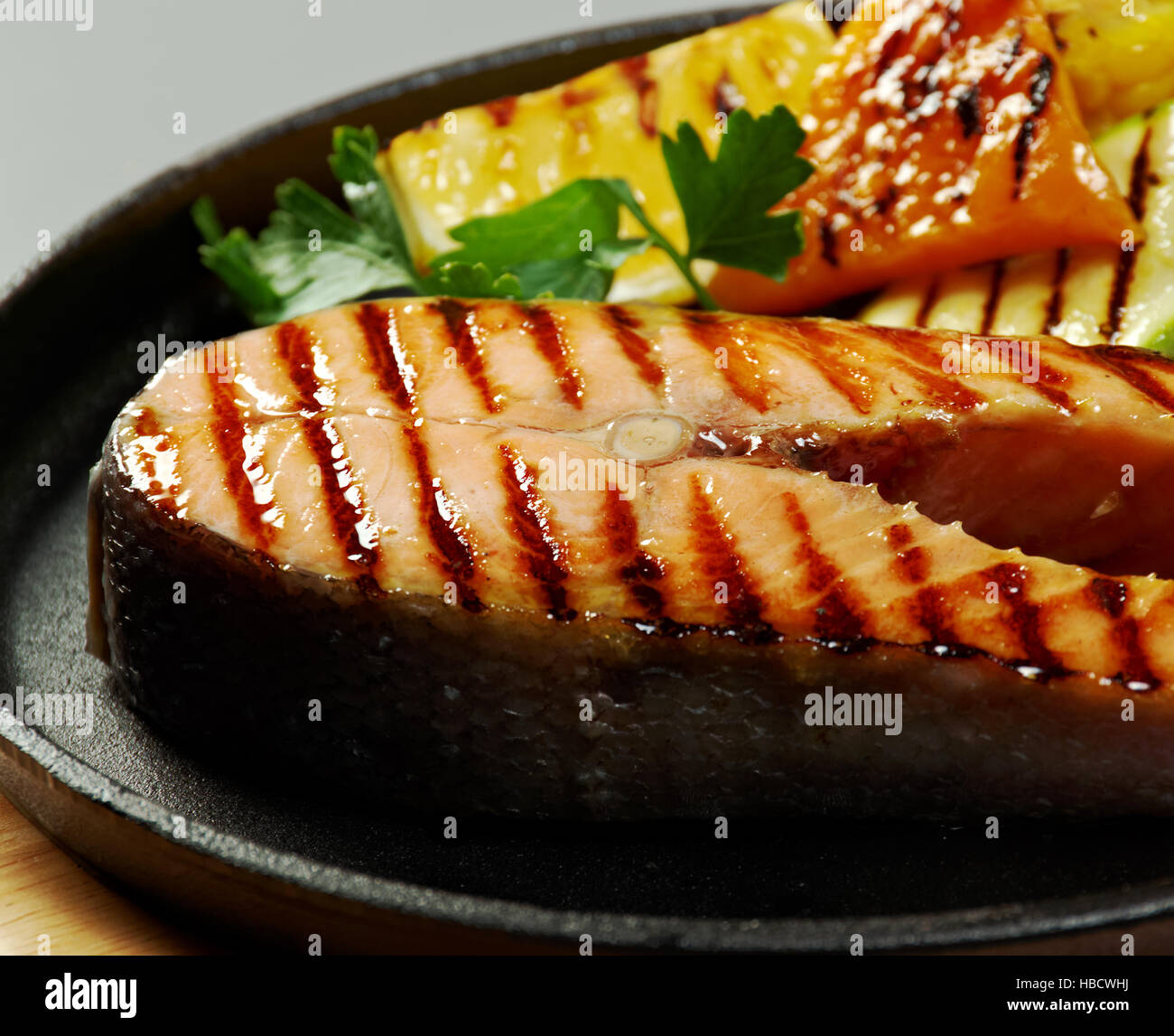salmon steak with Stock Photo - Alamy