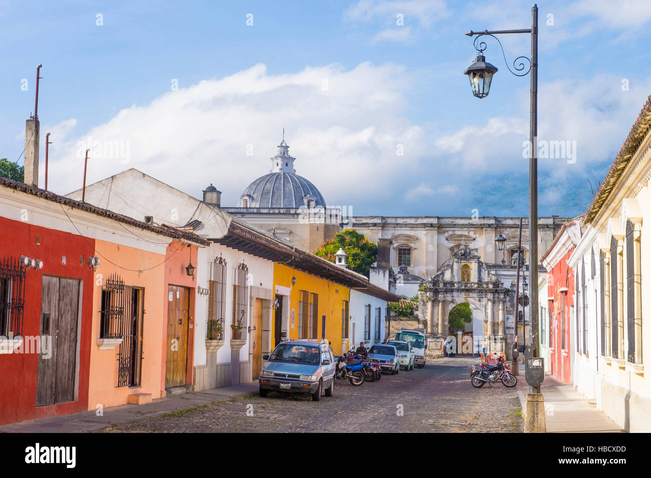 Street view of Antigua Guatemala. The historic city Antigua is UNESCO ...