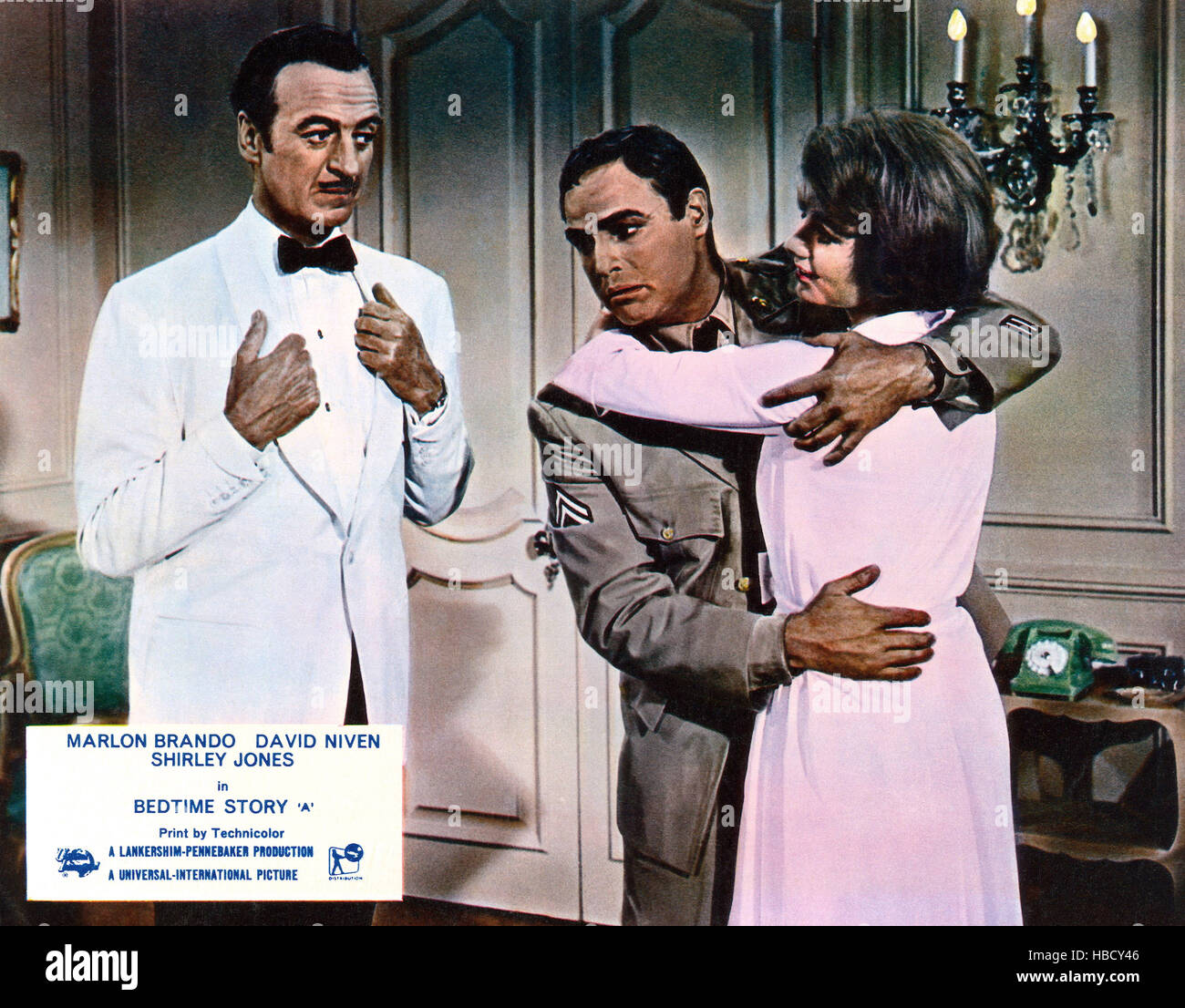 BEDTIME STORY, from left: David Niven, Marlon Brando, Shirley Jones ...