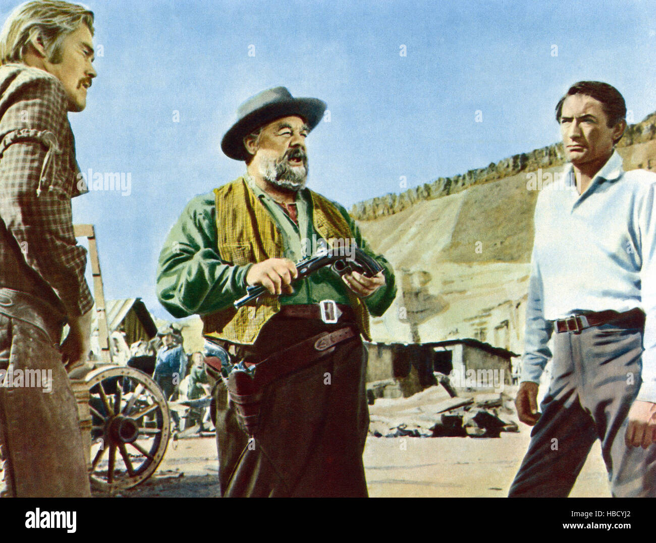 THE BIG COUNTRY, from left: Chuck Connors, Burl Ives, Gregory Peck ...
