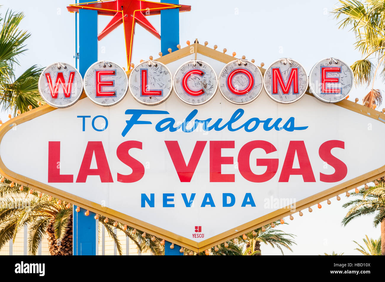 Famous Las Vegas sign on bright sunny day Stock Photo - Alamy