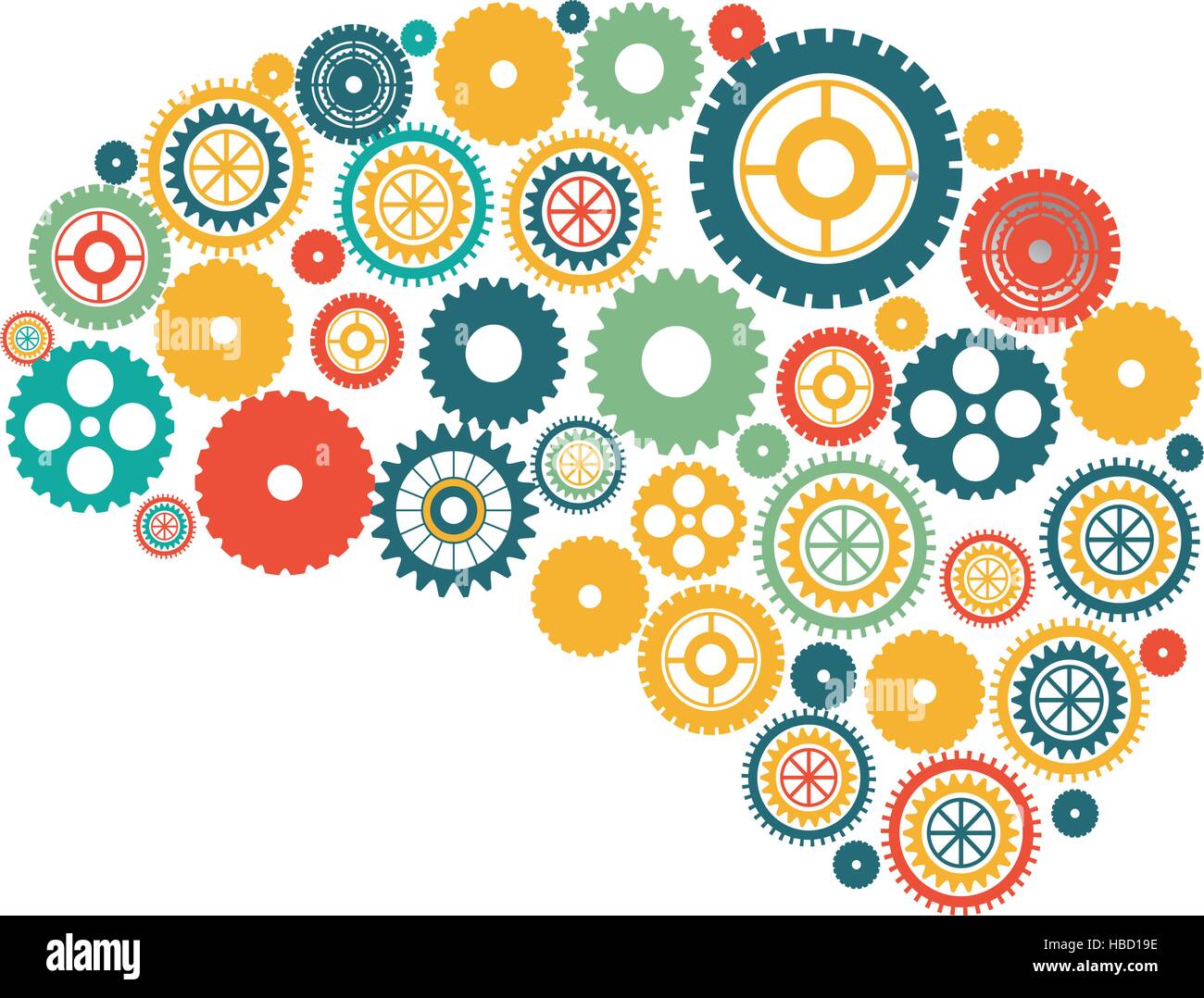Gears and brain icon. Cog circle wheel machine part and technology ...