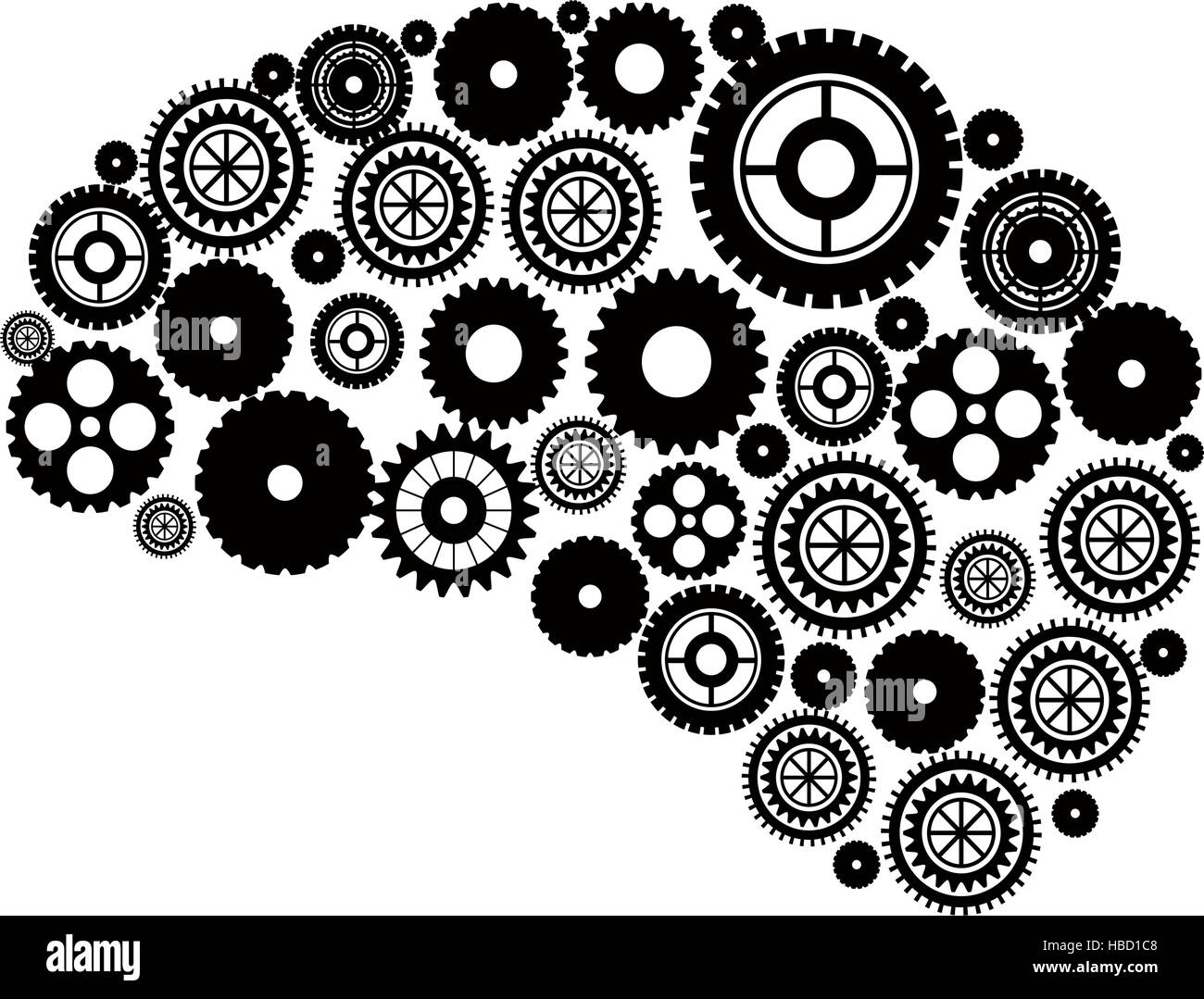 Gears and brain icon. Cog circle wheel machine part and technology ...
