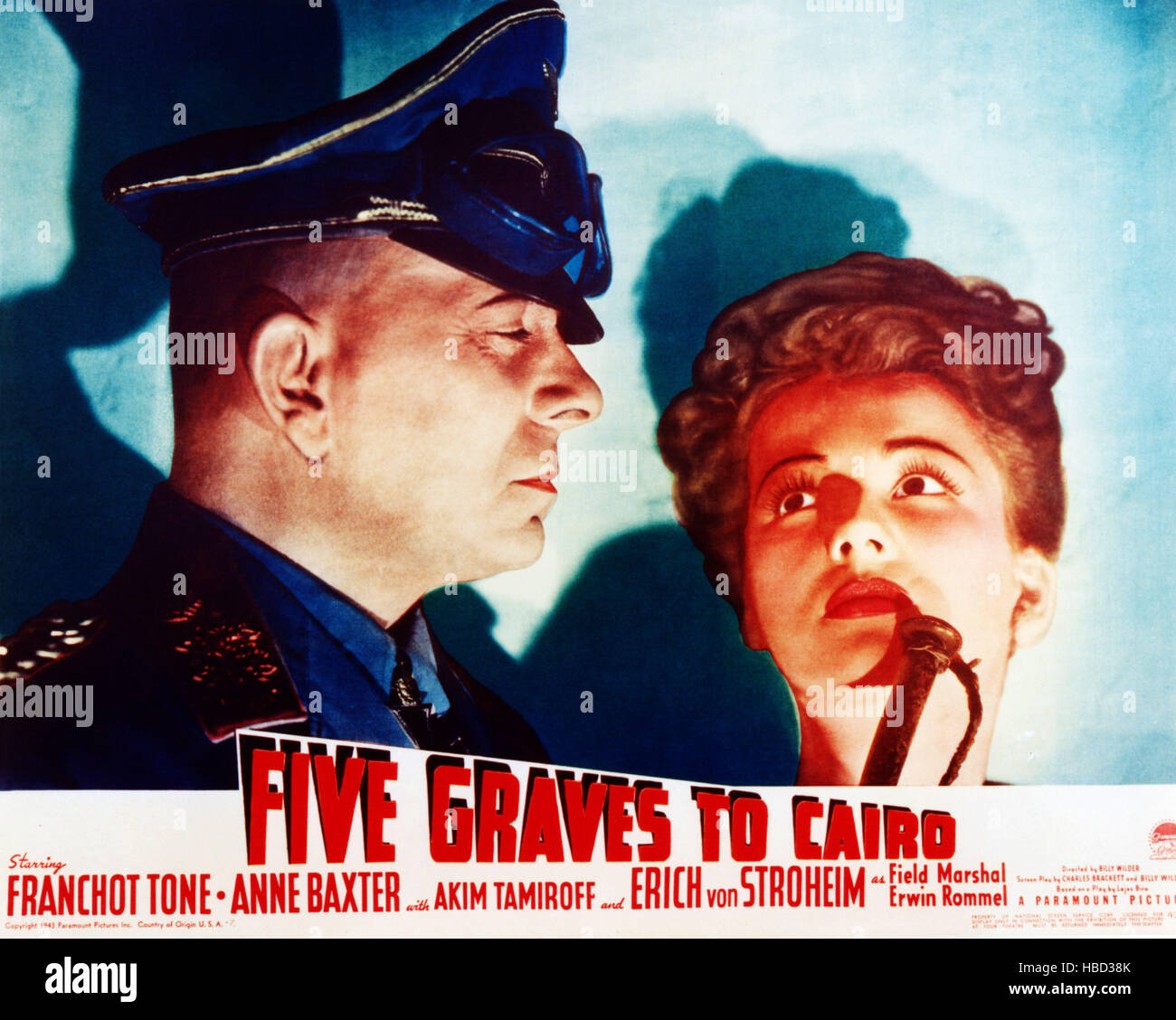 FIVE GRAVES TO CAIRO, from left: Erich von Stroheim, Anne Baxter, 1943 ...