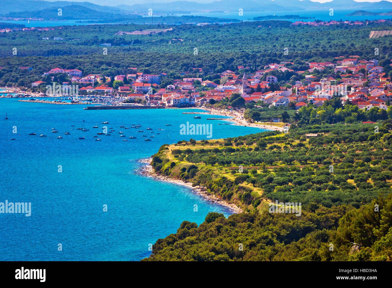 Pakostane town and bay aerial view Stock Photo - Alamy