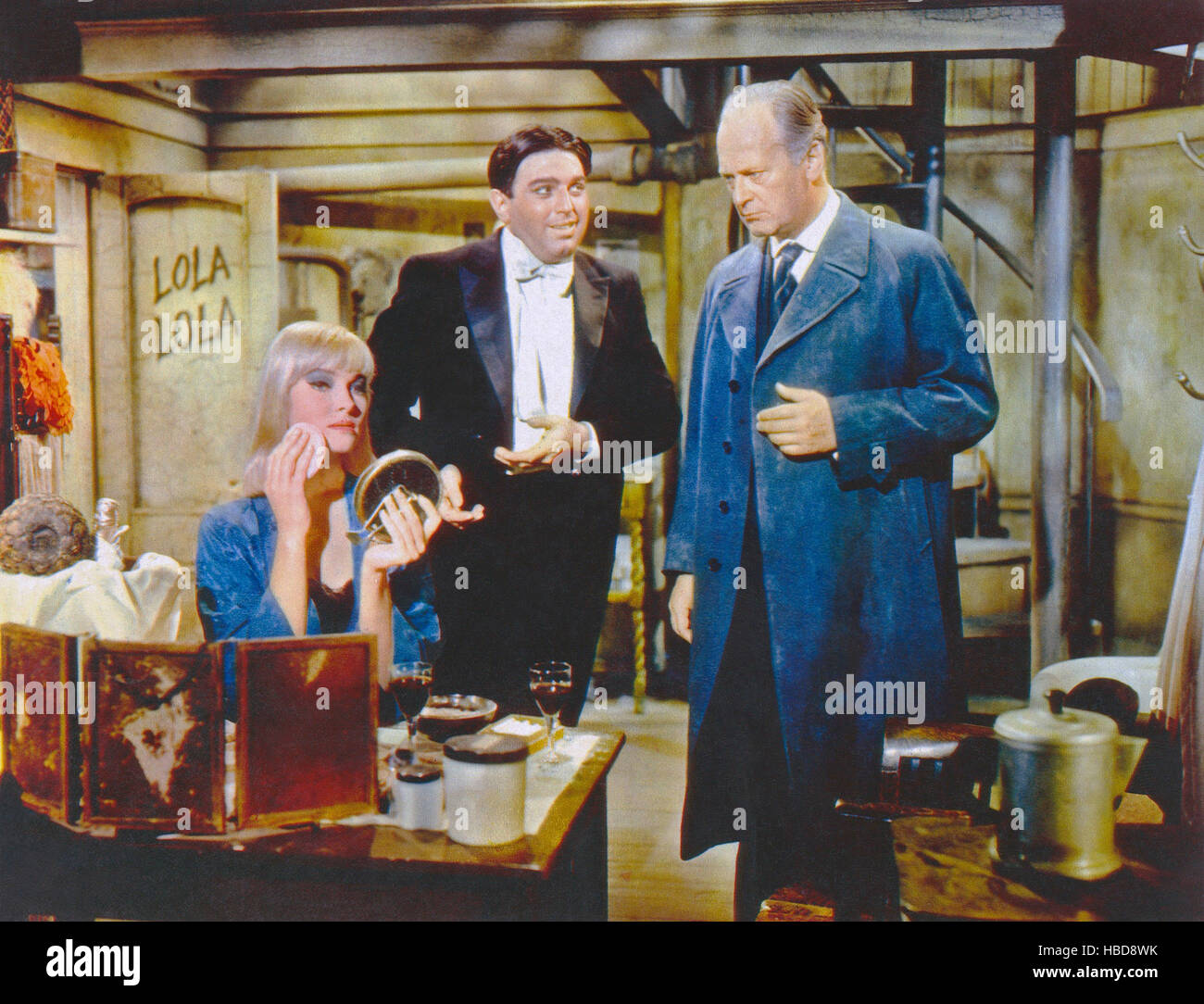 THE BLUE ANGEL, from left: May Britt, Theodore Bikel, Curd Jurgens ...