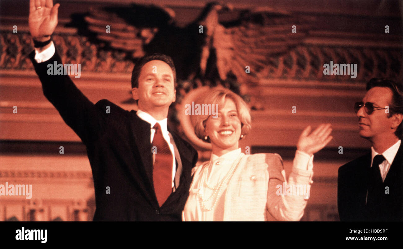 BOB ROBERTS, from left: Tim Robbins, Merrilee Dale, Alan Rickman, 1992 ...