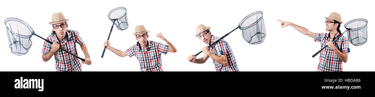 The gardener with net isolated on white Stock Photo - Alamy