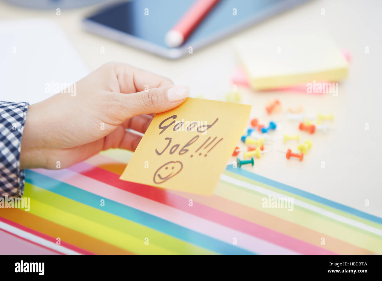 Good job text on adhesive note Stock Photo - Alamy