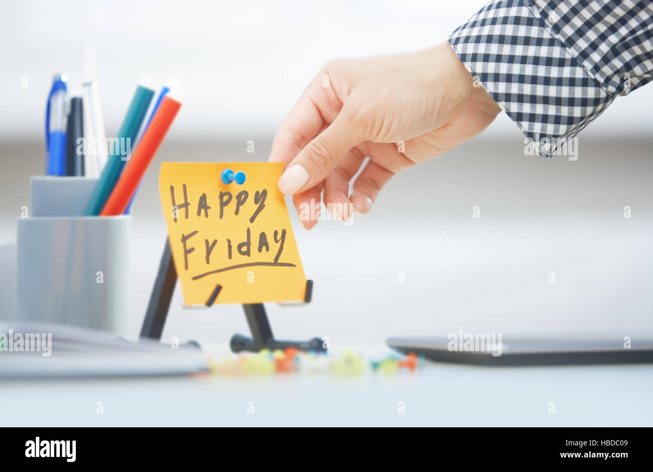 Happy Friday text on adhesive note Stock Photo - Alamy