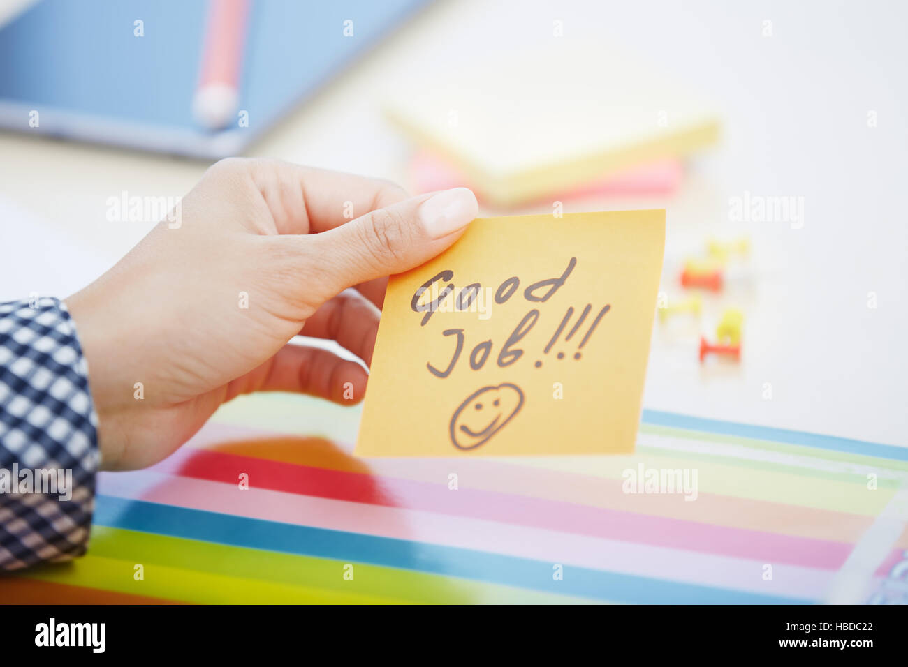 Good job text on adhesive note Stock Photo - Alamy