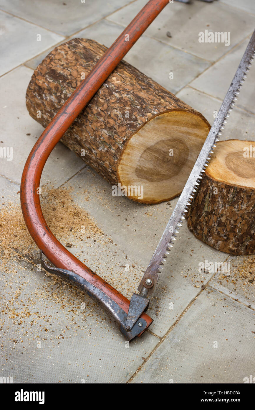 Pieces of wood sawn off for birdhouse Stock Photo - Alamy