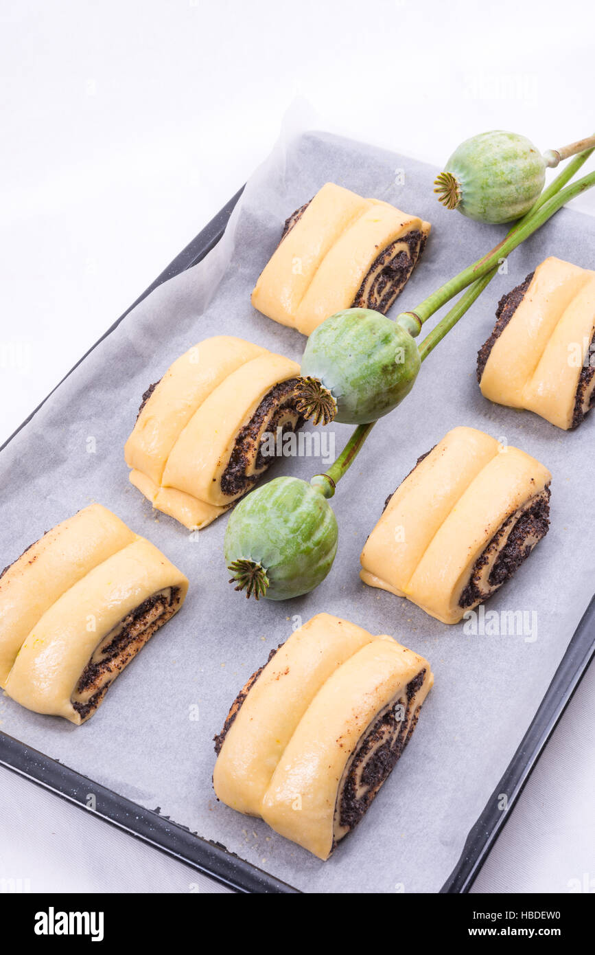 Raw Quick Poppy Seed Rolls Stock Photo - Alamy