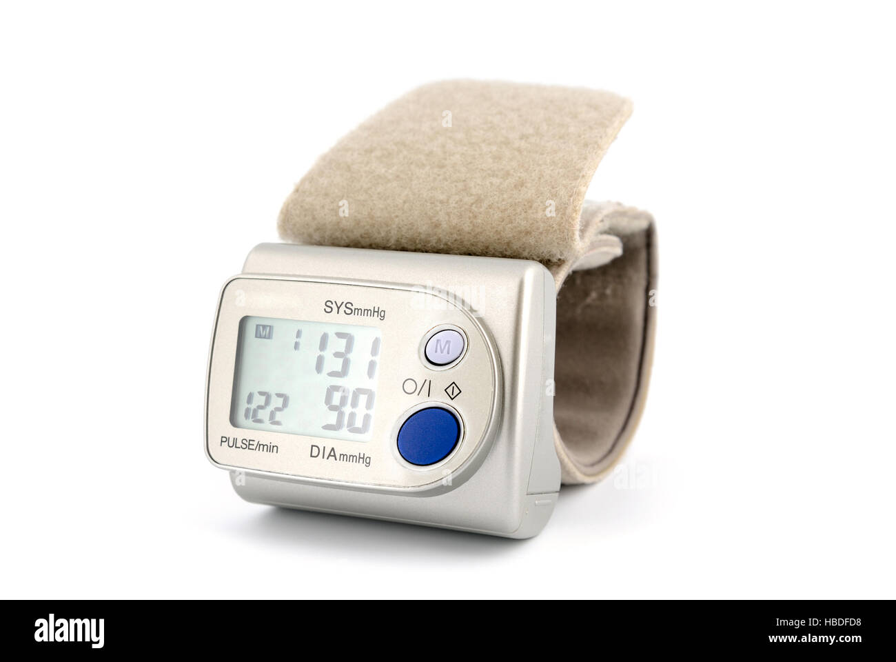 Modern digital blood pressure measurement equipment on a white ...