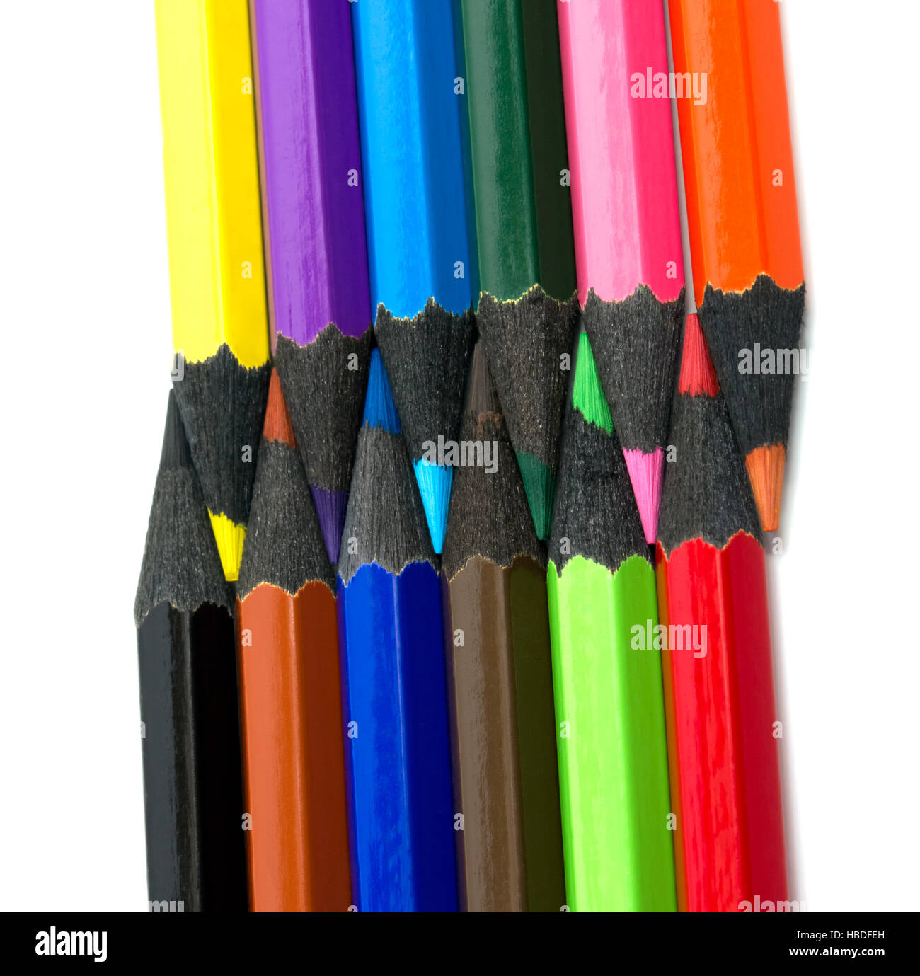 Assortment of coloured pencils on white background Stock Photo - Alamy