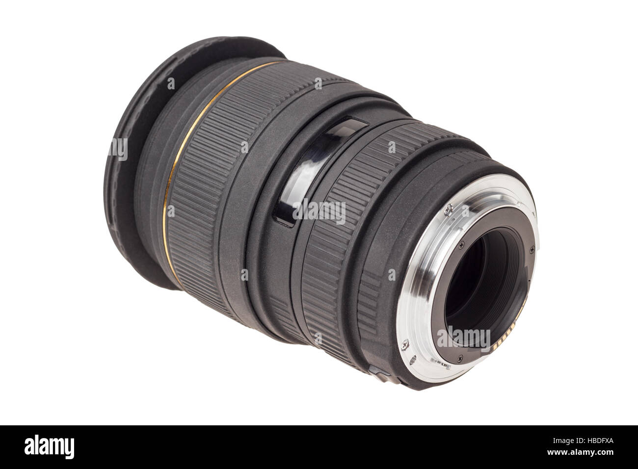 The lens of modern digital camera, rear view of the lens. Isolated on ...