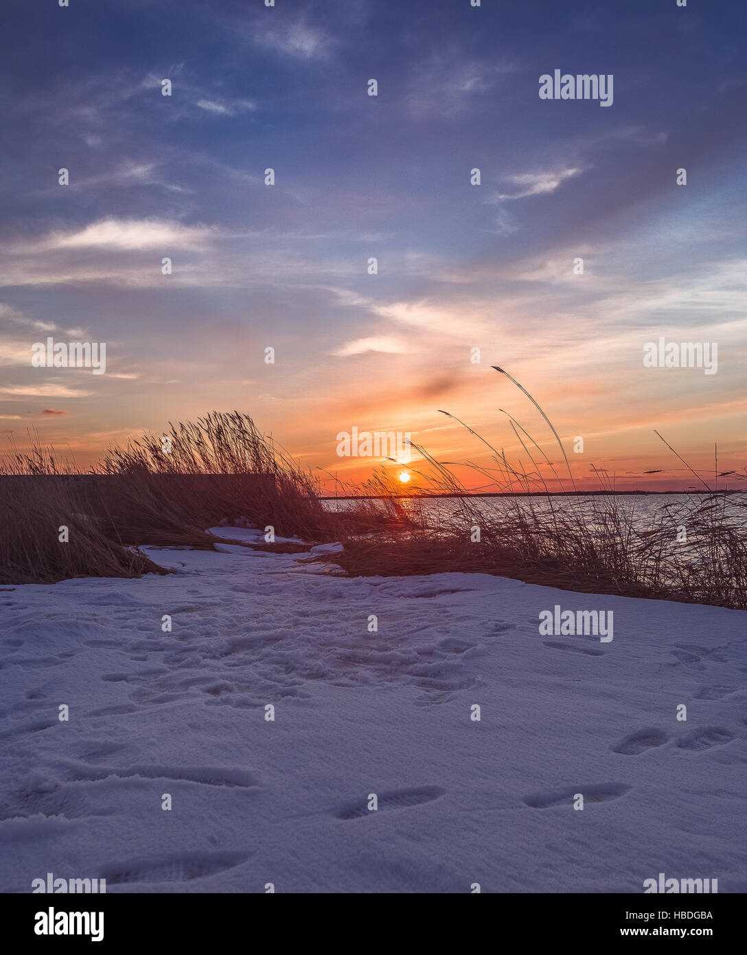 winter sunset on the sea Stock Photo - Alamy