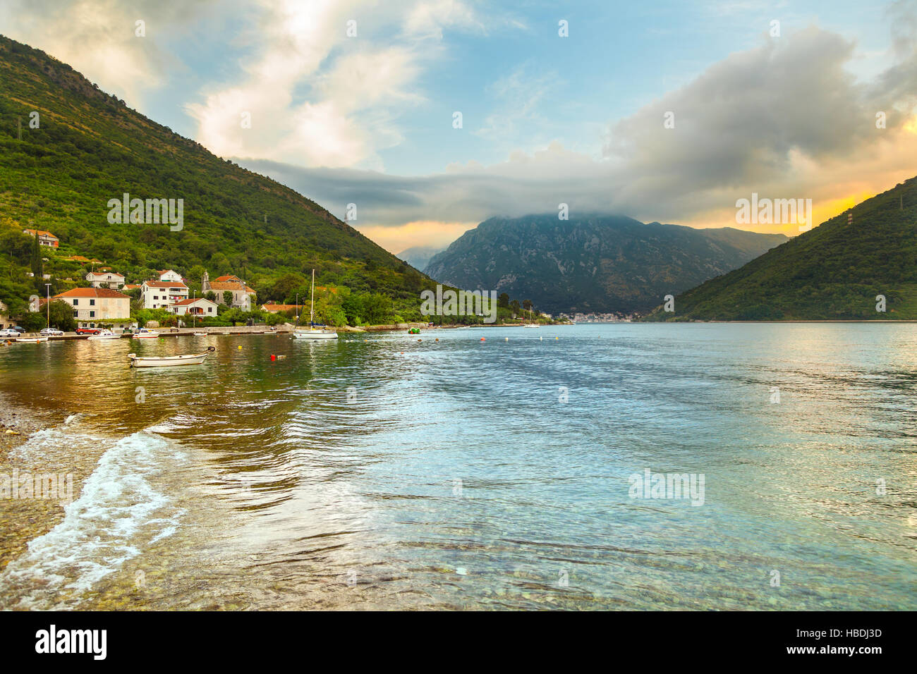 Kotor bay at sunset. Montenegro Stock Photo - Alamy