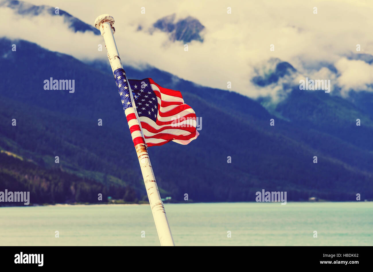 American flag waving on ship hi-res stock photography and images - Alamy