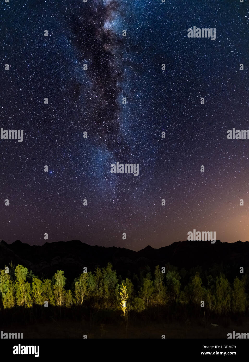 Starry sky and Milky Way arc, with details of its bright colorful core ...