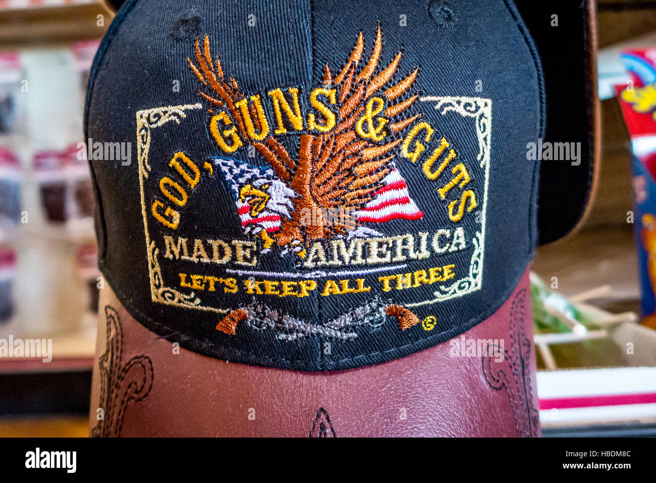 Baseball cap with patriotic slogan embroidered on the front in a small ...