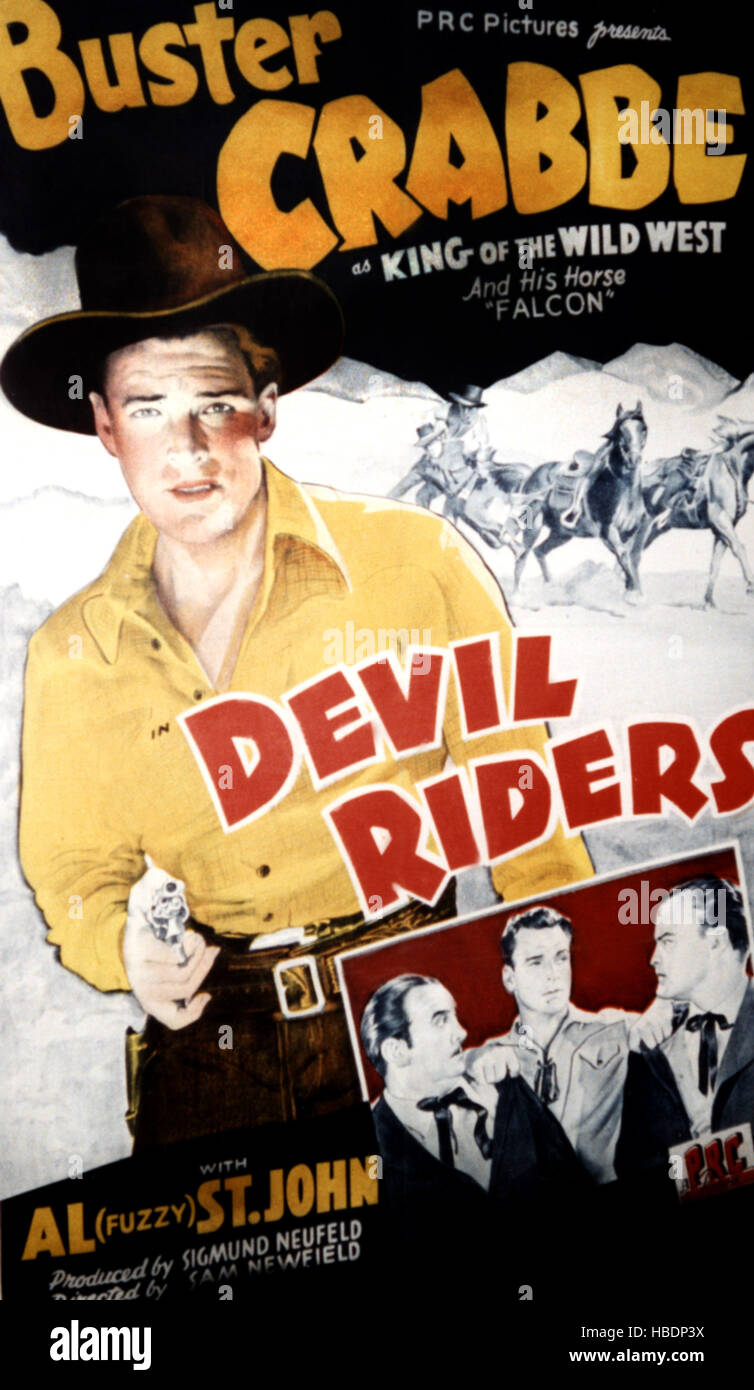 DEVIL RIDERS, top and bottom center: Buster Crabbe on poster art, 1943 Stock Photo - Alamy