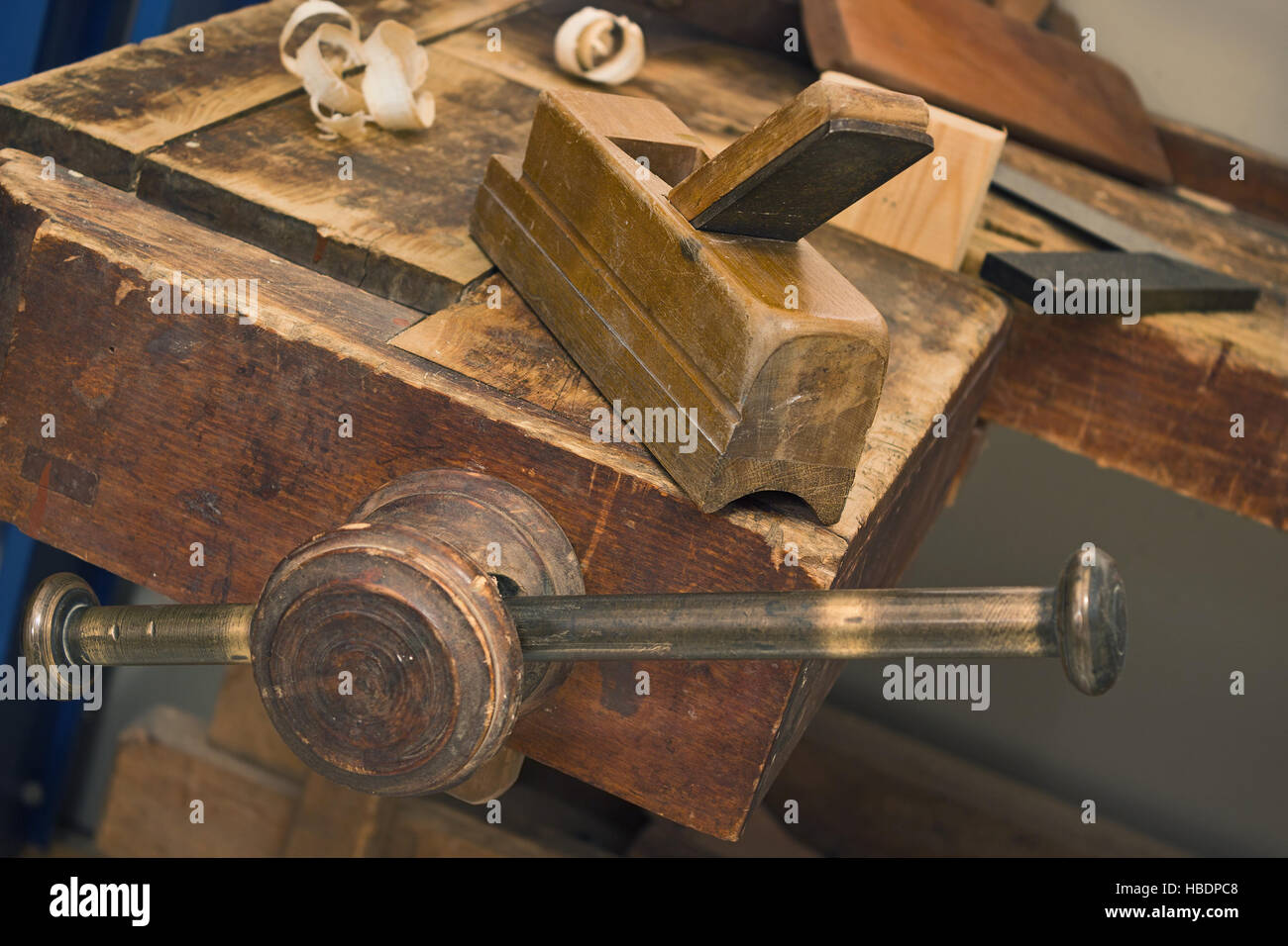 Old vise and tool in a workshop still-life Stock Photo - Alamy