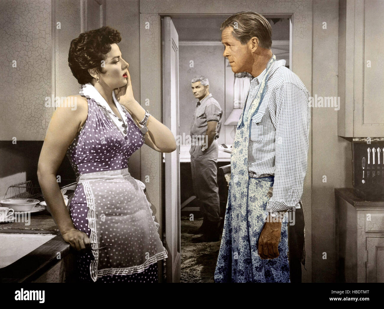 FOXFIRE, from left: Jane Russell, Jeff Chandler (back), Dan Duryea ...