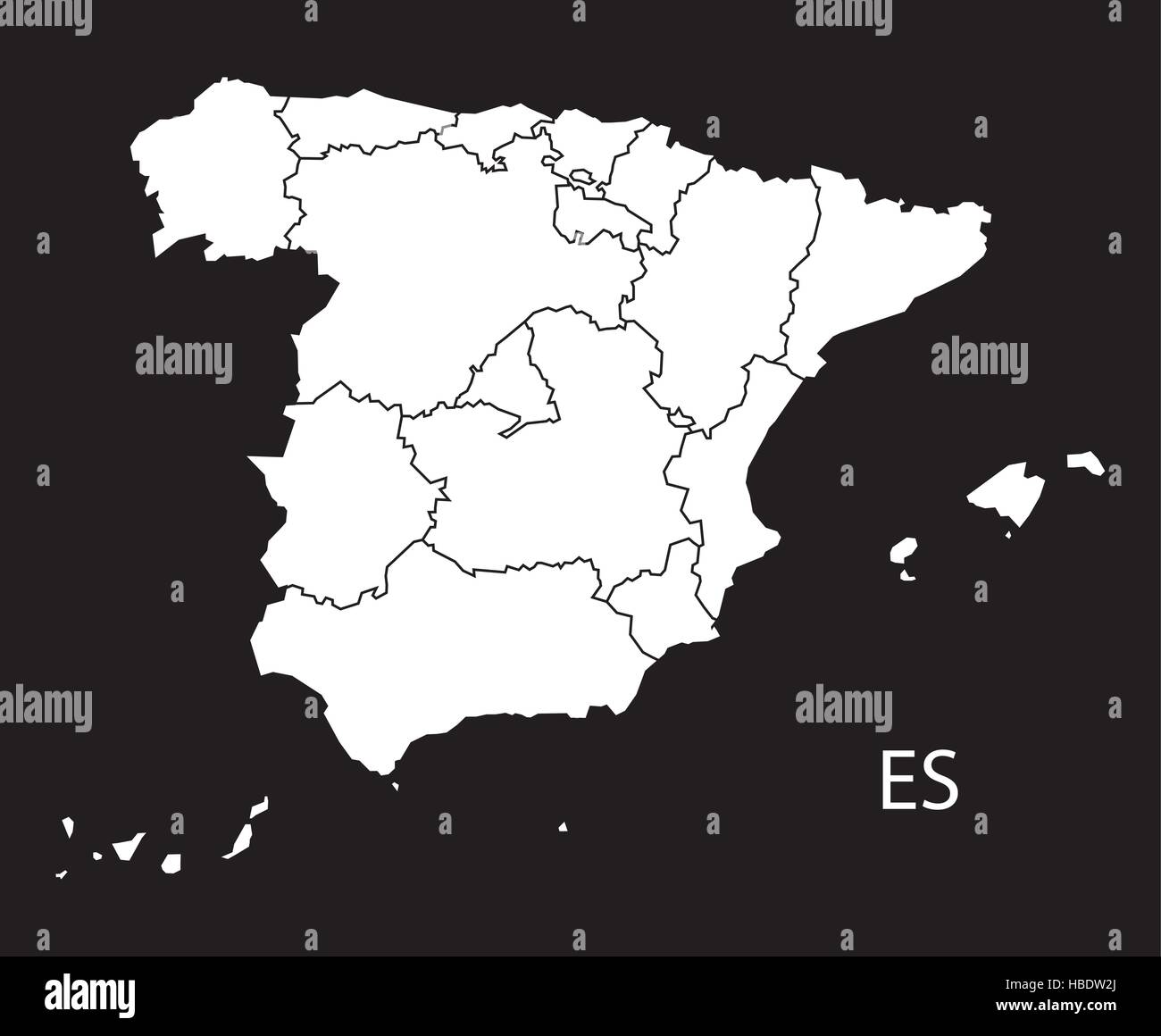 Spain with provinces Map black white Stock Vector Image & Art - Alamy