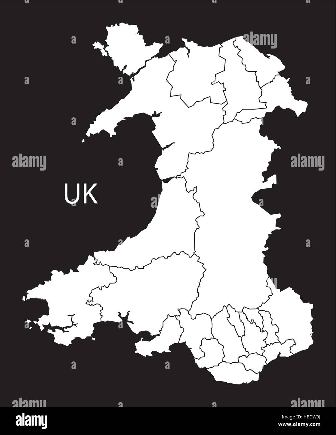 Wales Map with regions black white Stock Vector Image & Art - Alamy