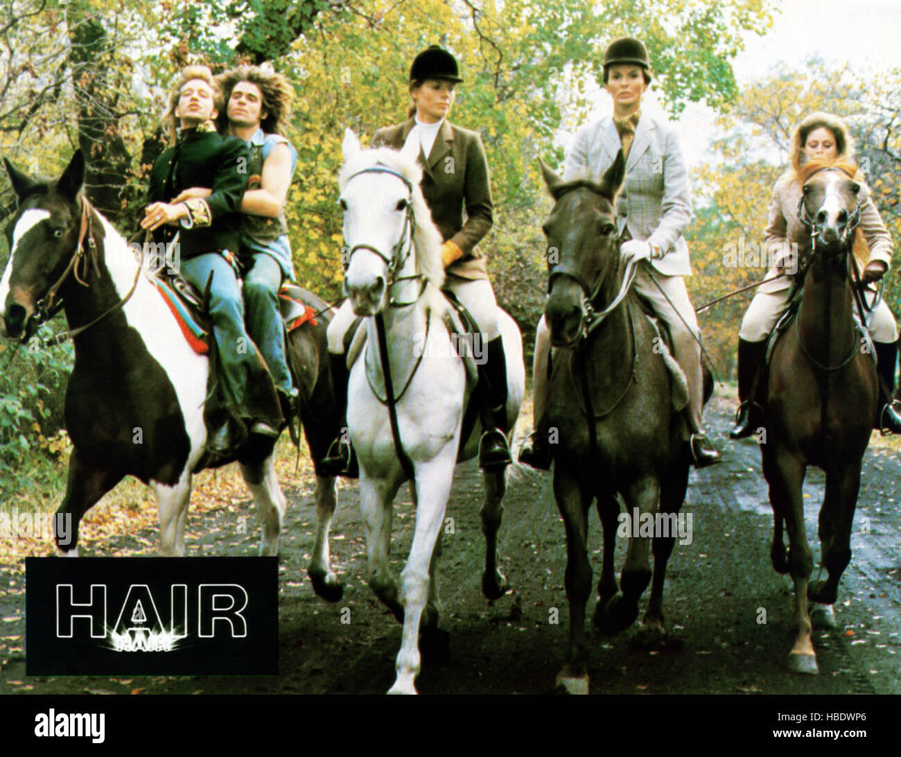 HAIR, Don Dacus (left front), Treat Williams (left rear), Fern Tailer ...
