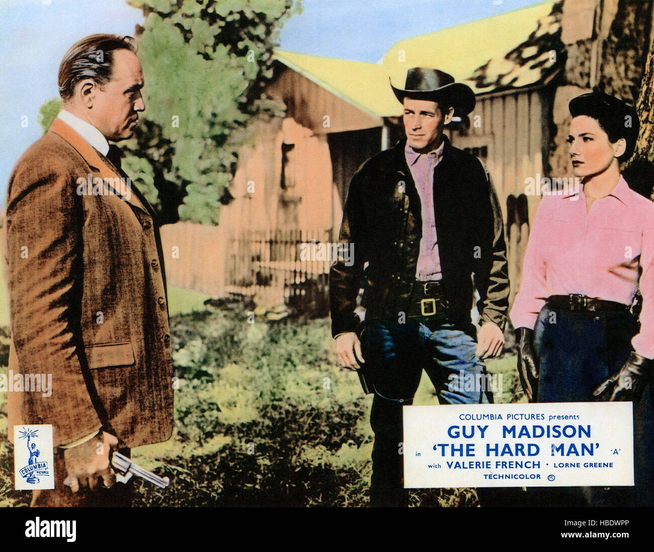 THE HARD MAN, from left: Lorne Greene, Guy Madison, Valerie French ...