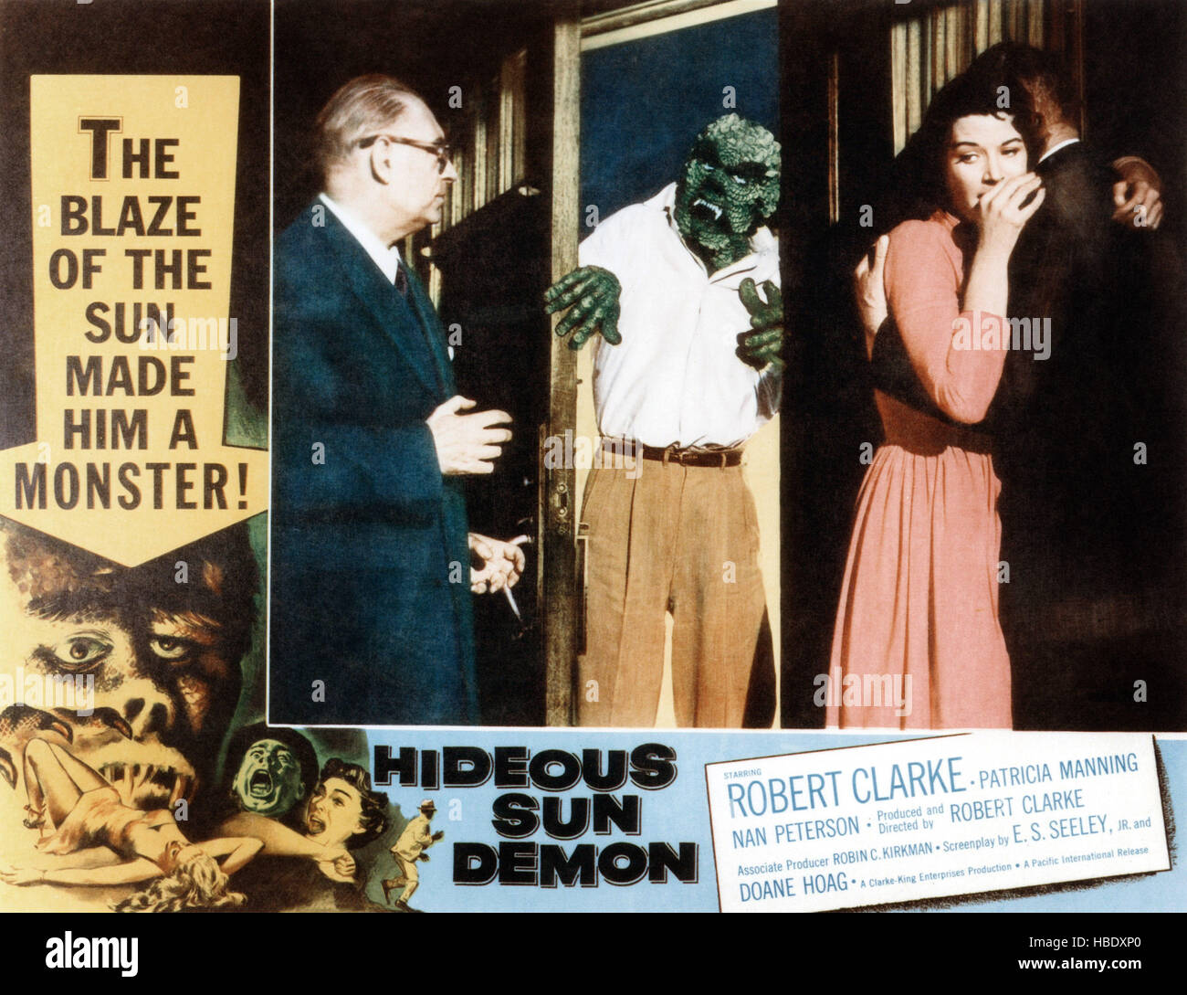 THE HIDEOUS SUN DEMON, Robert Clarke (in doorway), Patricia Manning ...