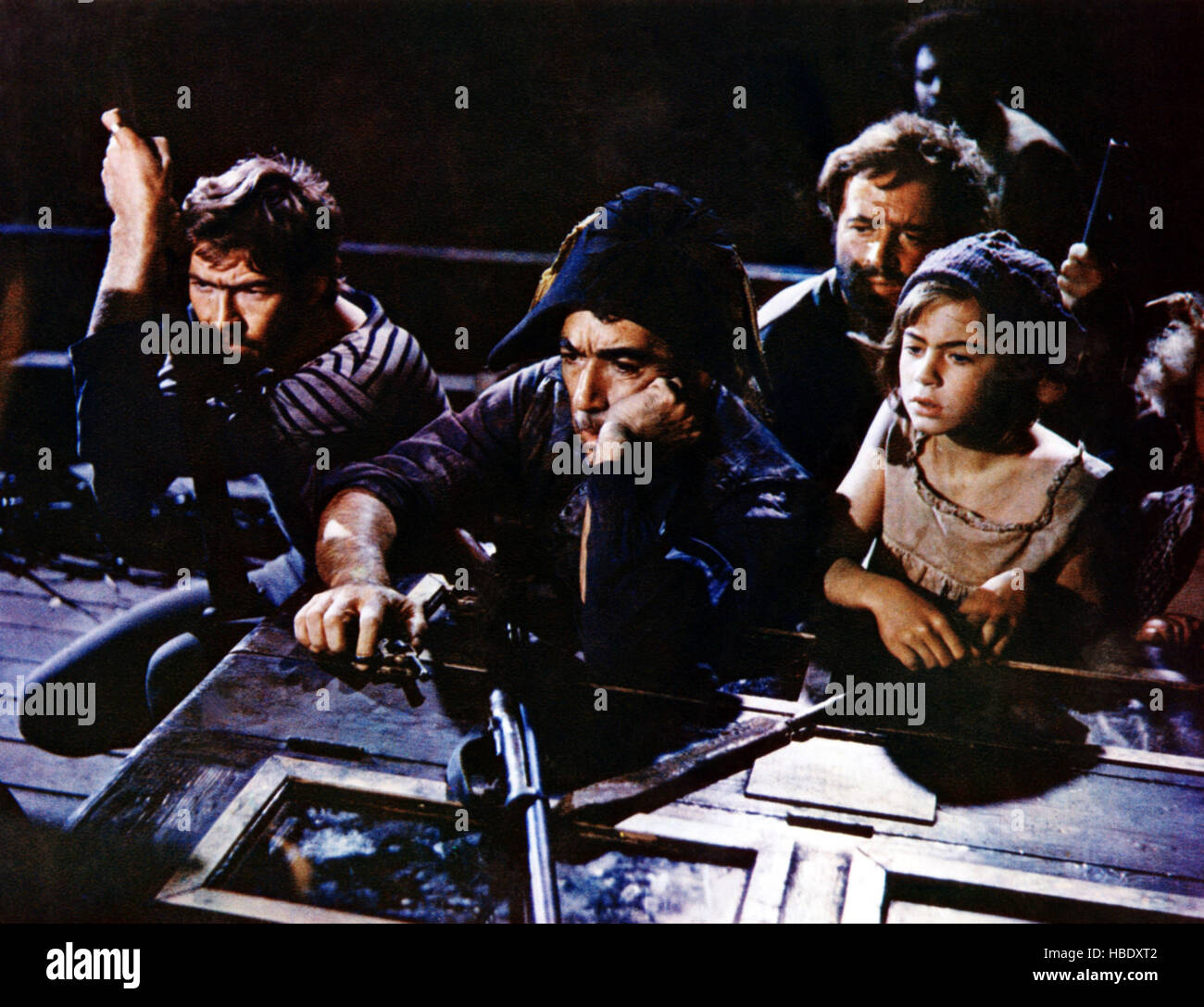 A HIGH WIND IN JAMAICA, front from left: James Coburn, Anthony Quinn ...