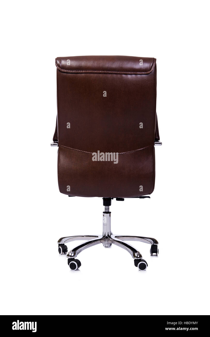 Brown leather office chair isolated on white Stock Photo - Alamy