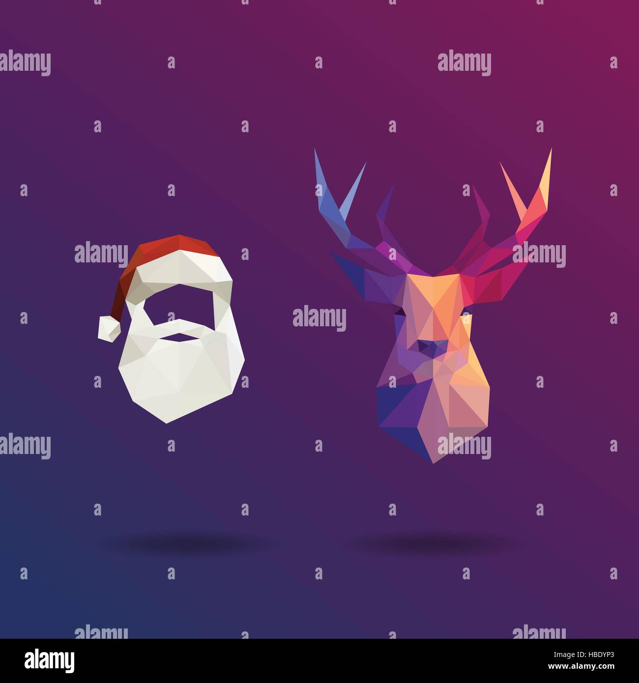 Low poly Santa and reindeer. Flat design vector illustration Stock ...