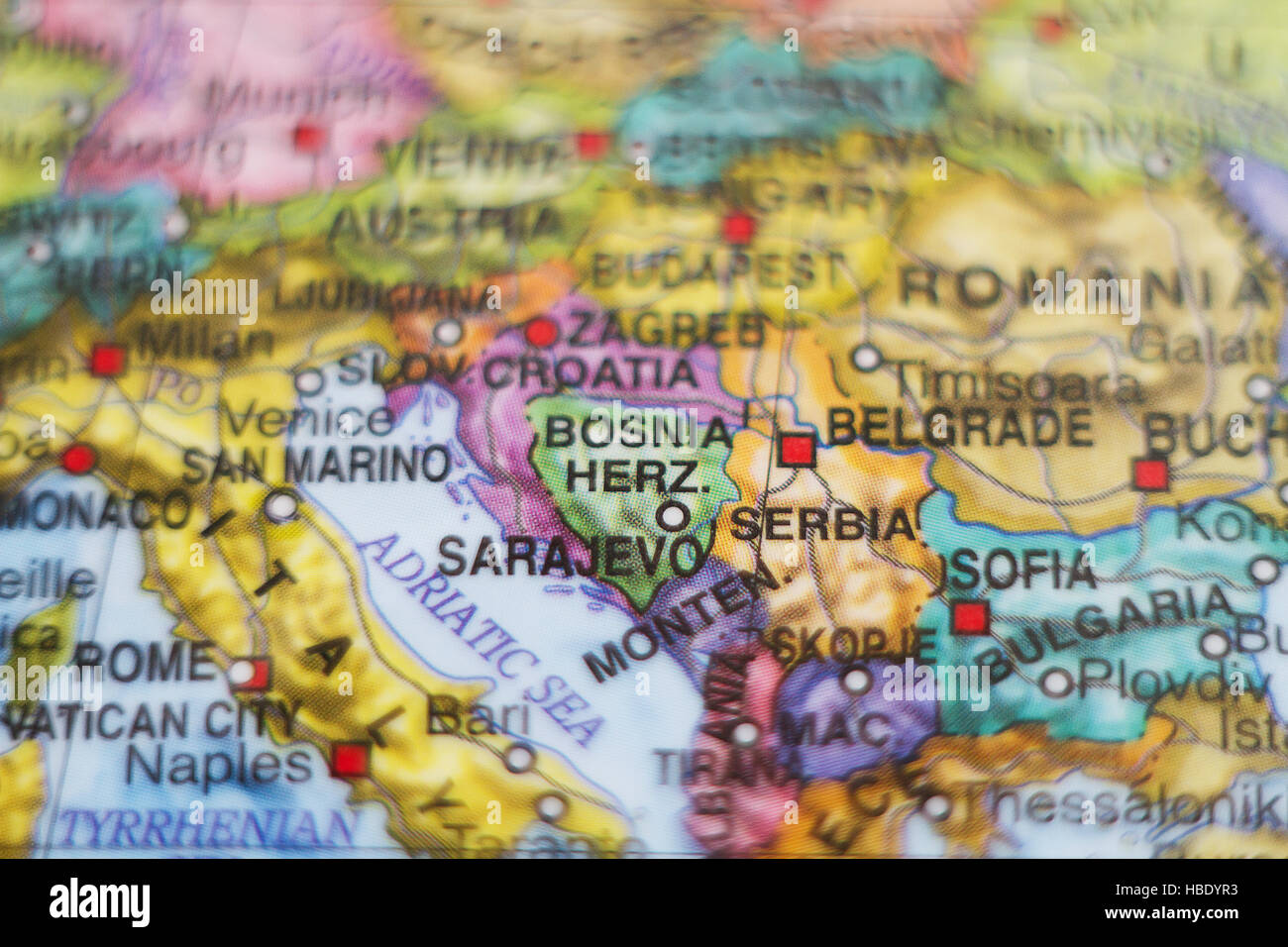 Photo of a map of Bosnia and Herzegovina and the capital Sarajevo Stock ...