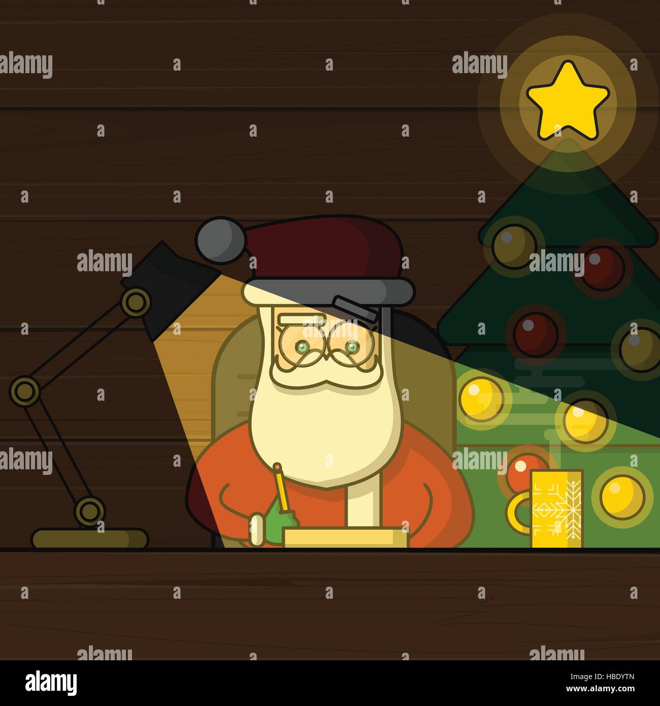 Santa reading a letter at night. Flat design vector illustration Stock ...