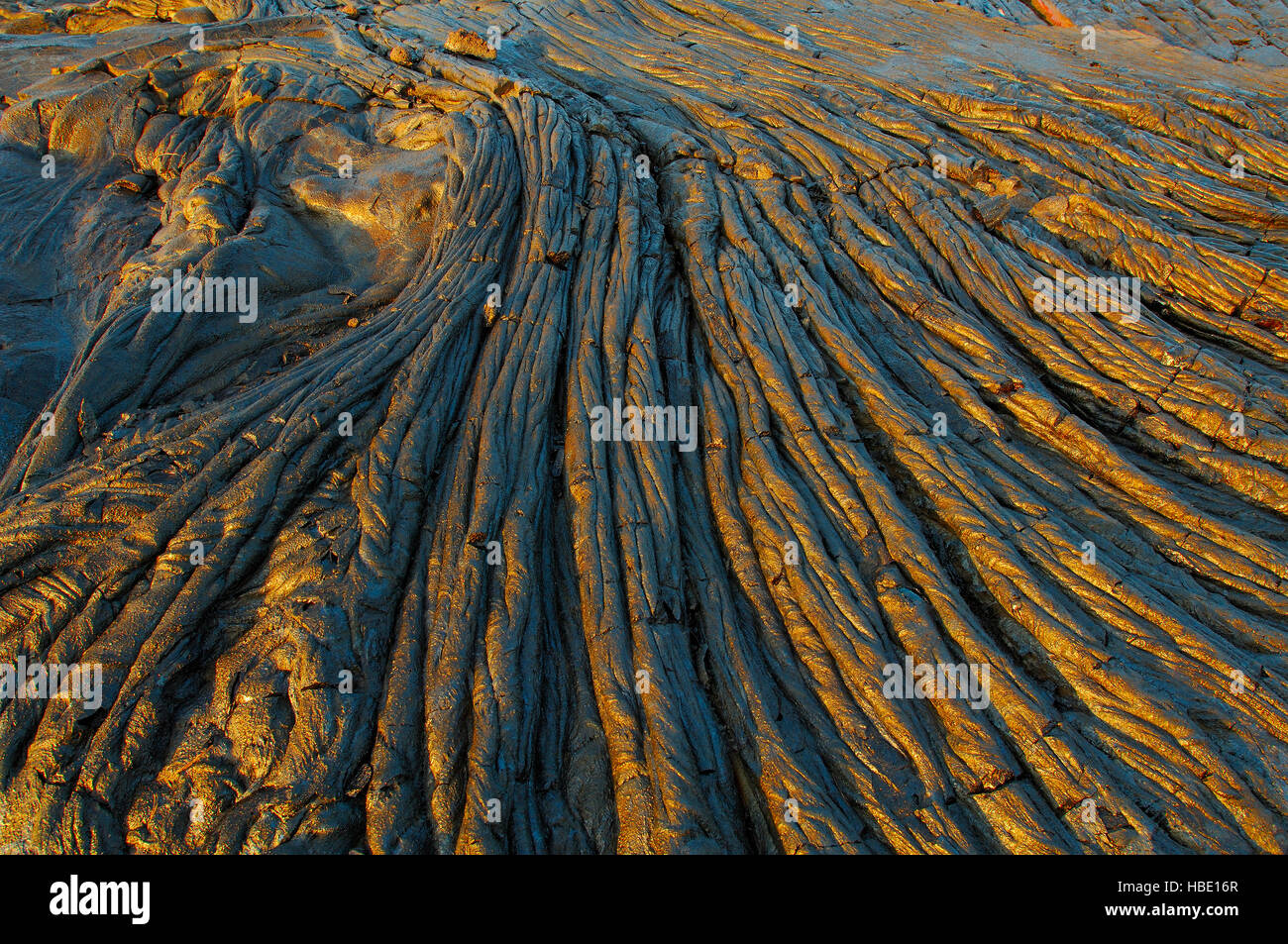 Ropy Pahoehoe Lava from Kilauea Eruption at Sunrise, Kaimu Beach at ...