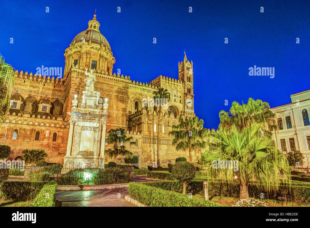 Cathedral of Palermo at night Stock Photo - Alamy