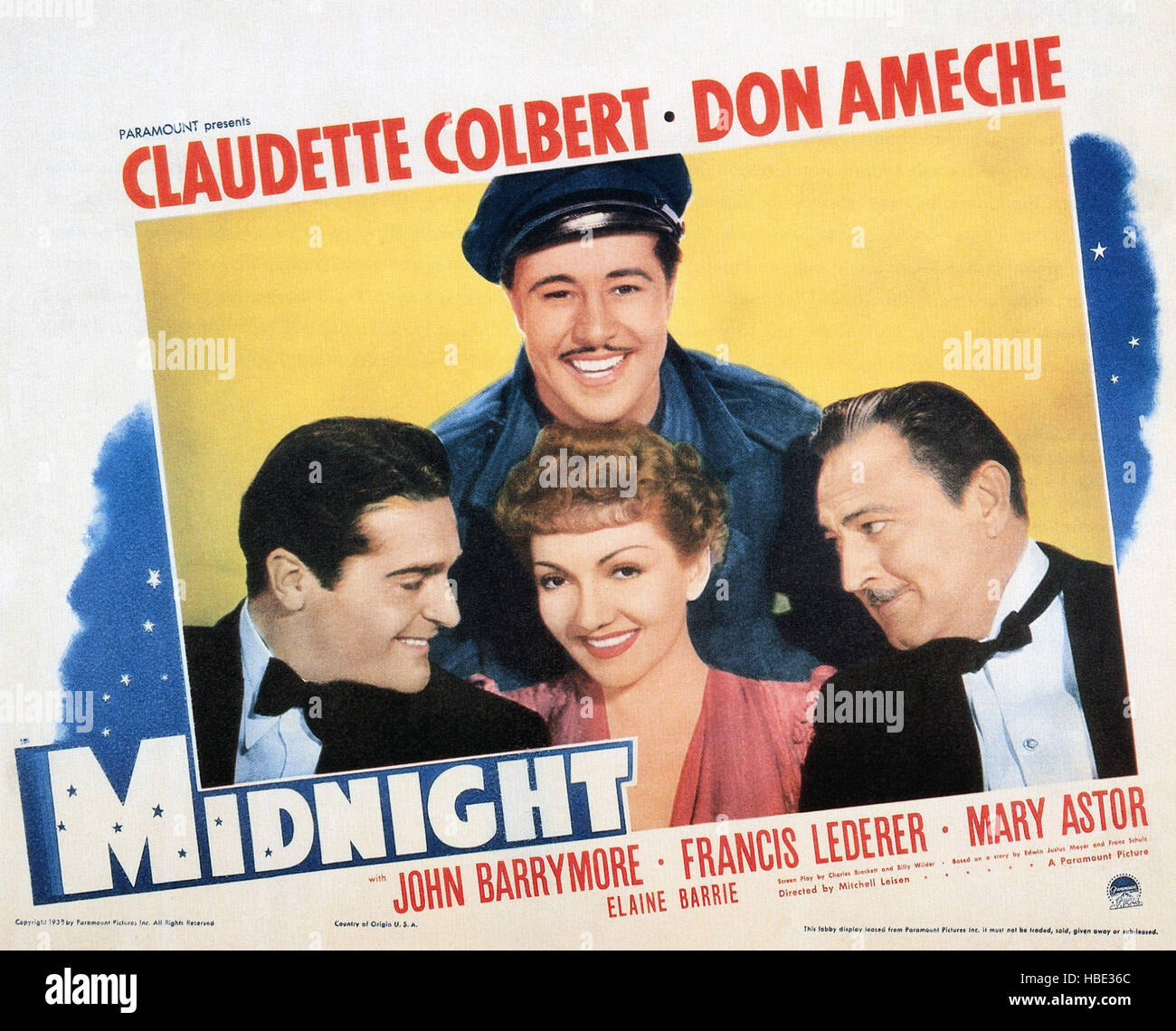 MIDNIGHT, front from left: Francis Lederer, Claudette Colbert, John ...