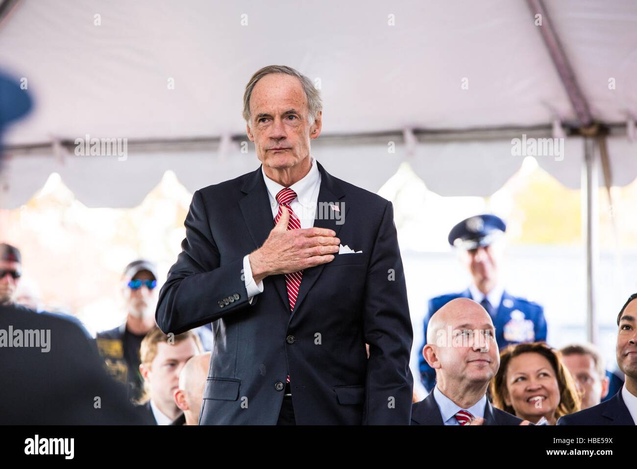 U.S. Senator Tom Carper stands during the annual Veterans Day ceremony ...