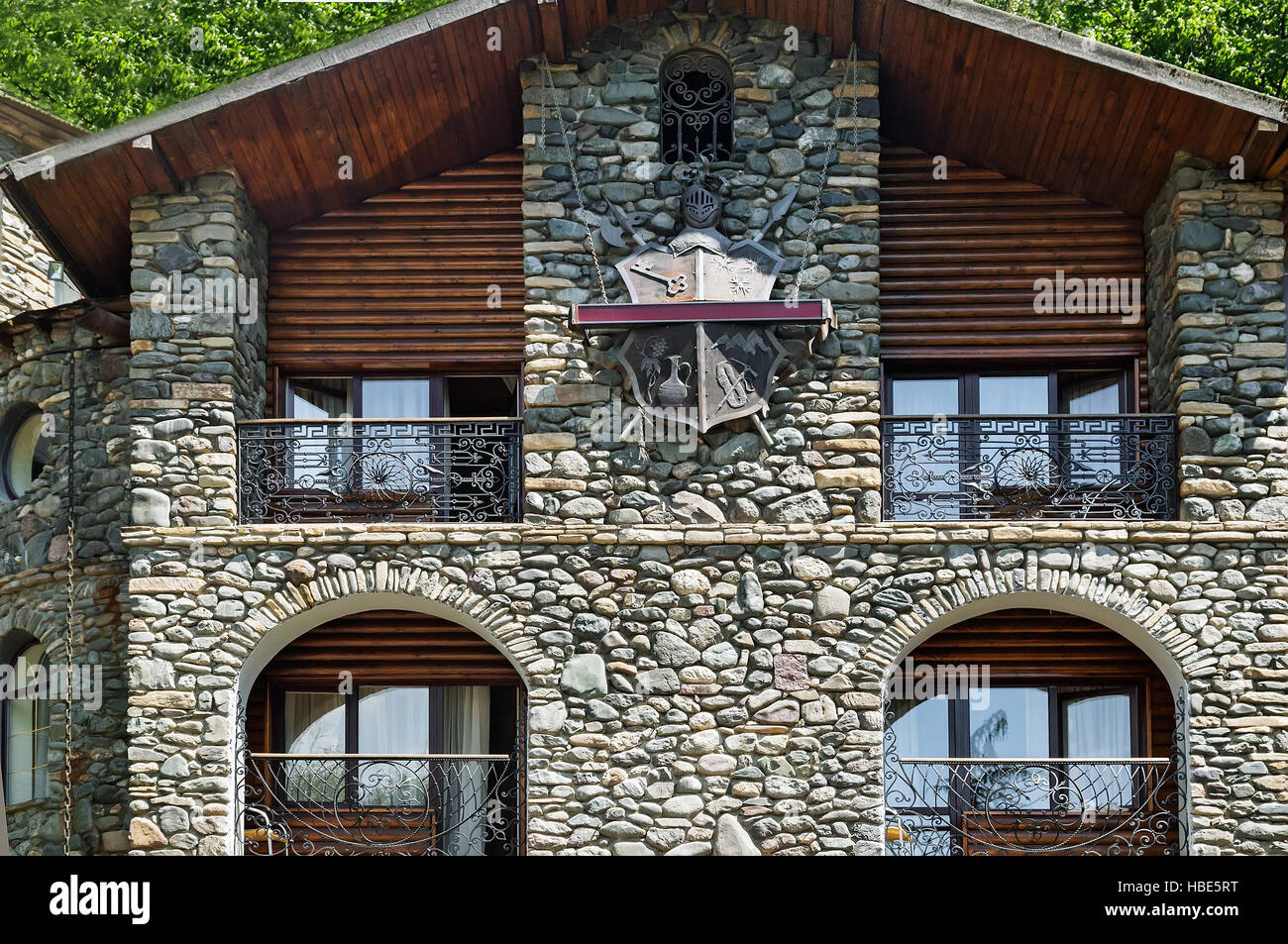 Detail of the facade of the hotel, whose walls are decorated with ...