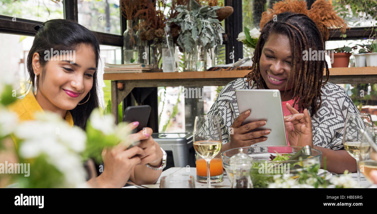 Women Browsing Devices Connection Concept Stock Photo - Alamy