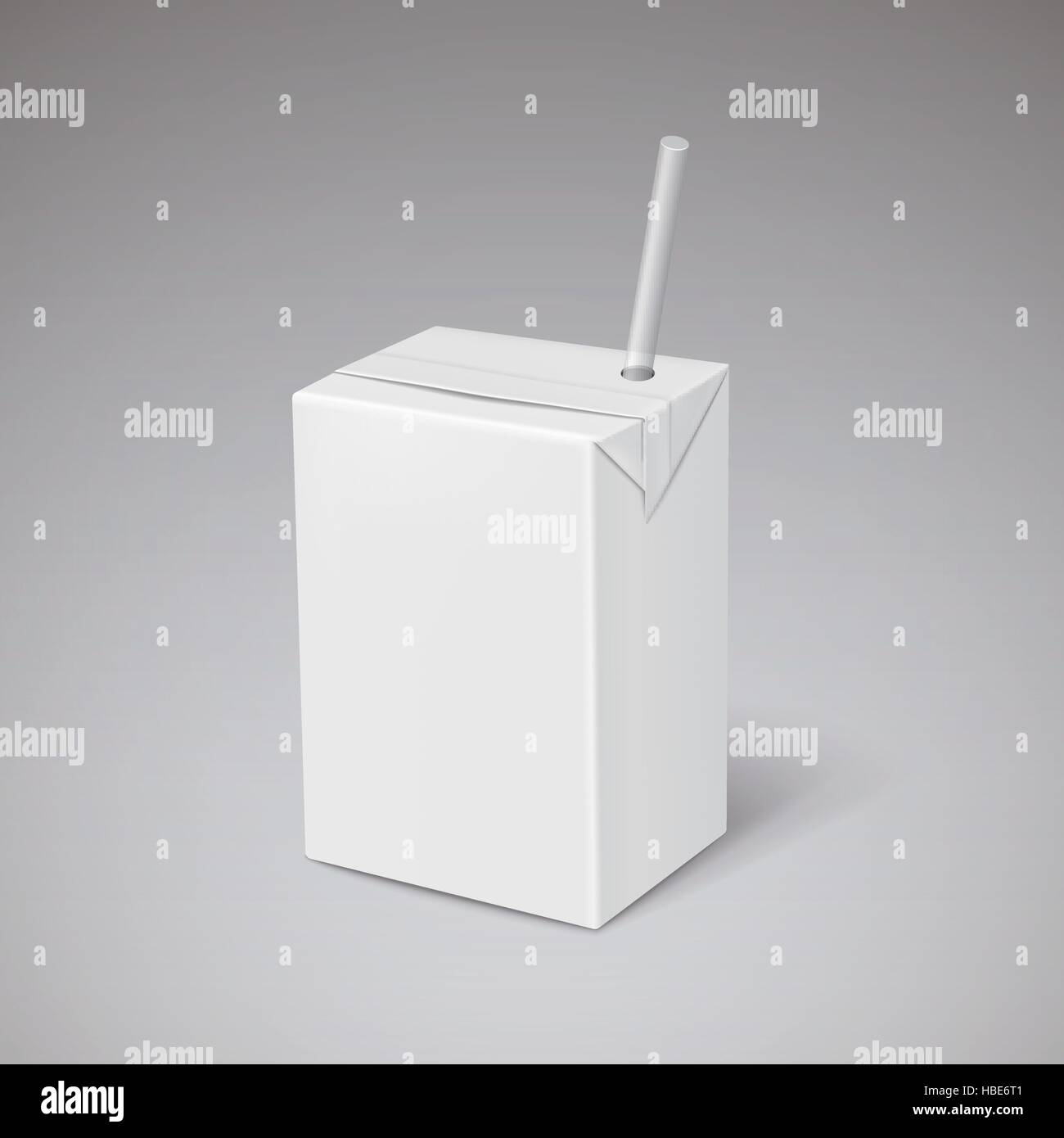 blank drink box template with straw on grey background Stock Vector ...