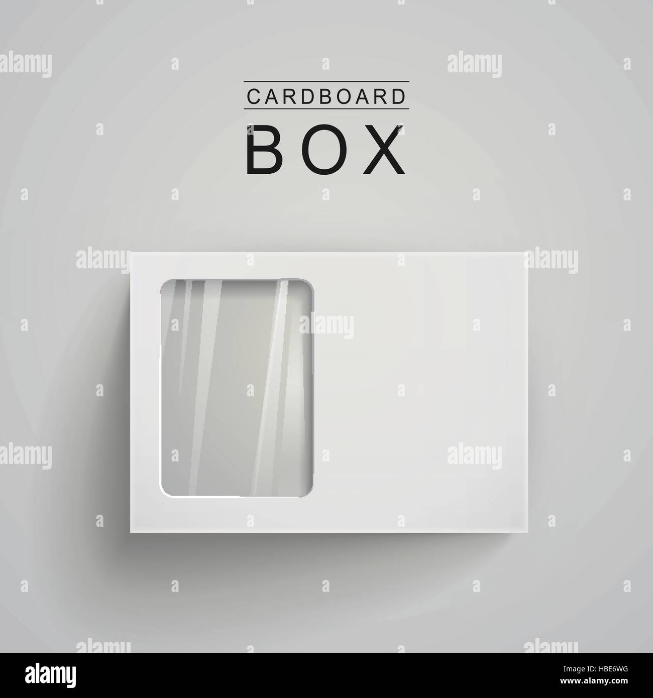 white package box with a transparent plastic window over grey ...